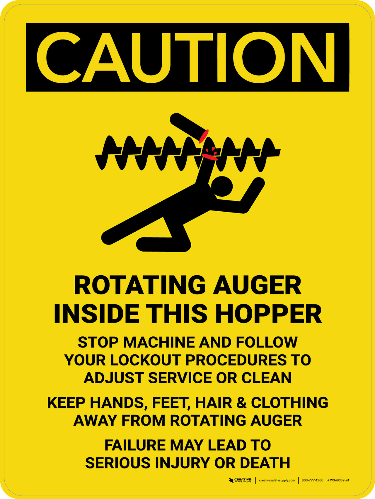 Caution: Rotating Auger Inside This Hopper Portrait - Wall Sign
