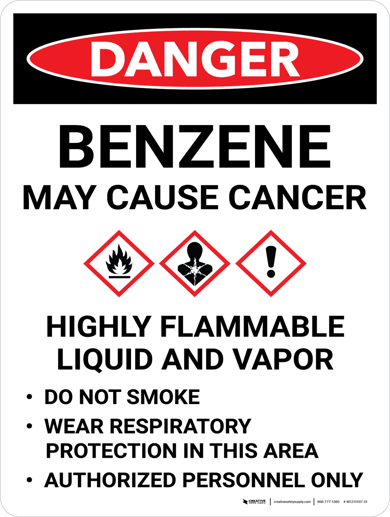 Danger: Benzene May Cause Cancer Highly Flammable Liquid Portrait with ...
