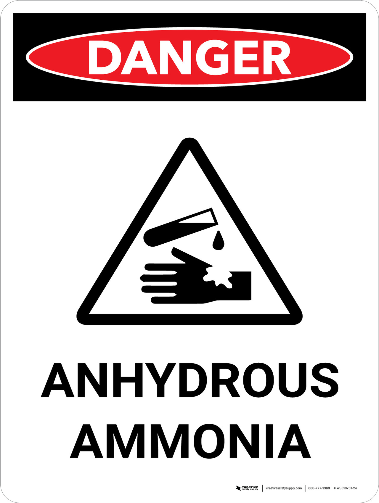 Danger: Hazard Anhydrous Ammonia Portrait with Icon - Wall Sign
