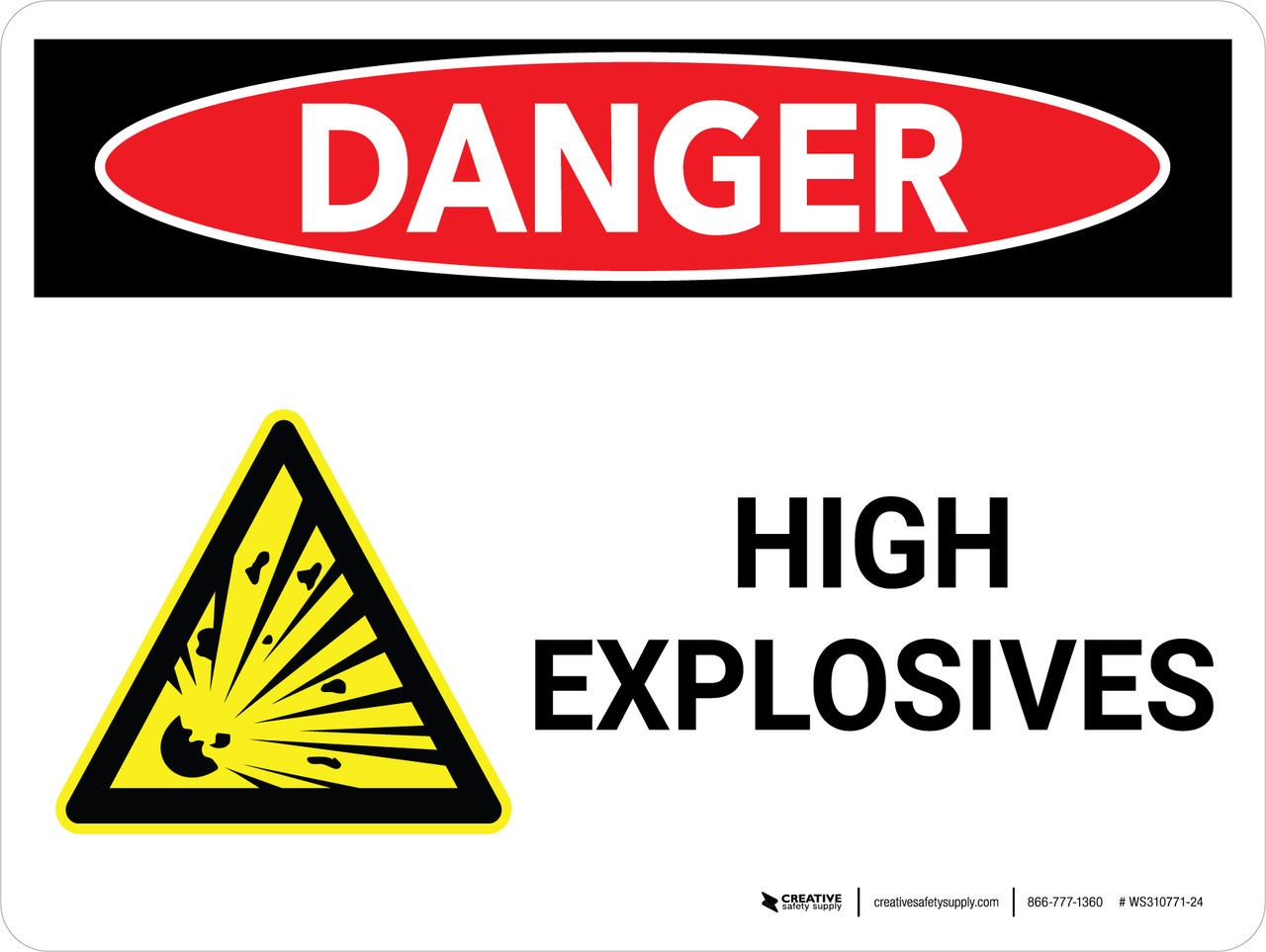 Danger: High Explosives Landscape with Icon - Wall Sign