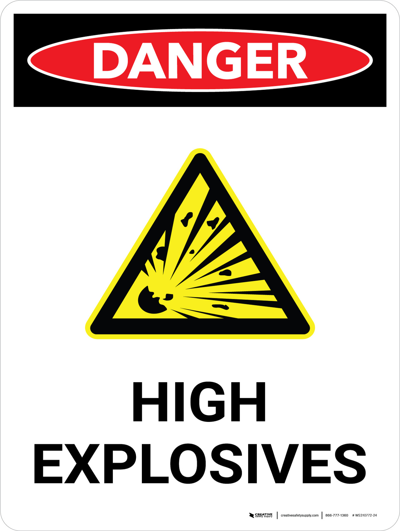 Danger: High Explosives Portrait with Icon - Wall Sign