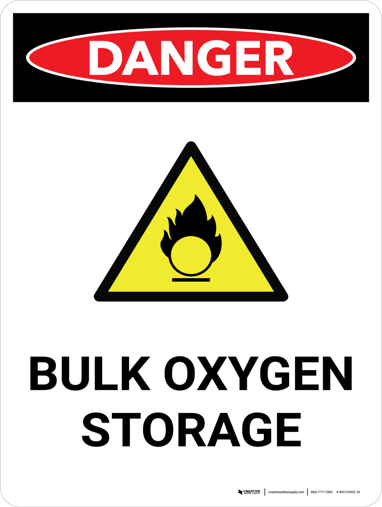Danger: Bulk Oxygen Storage Portrait With Icon - Wall Sign