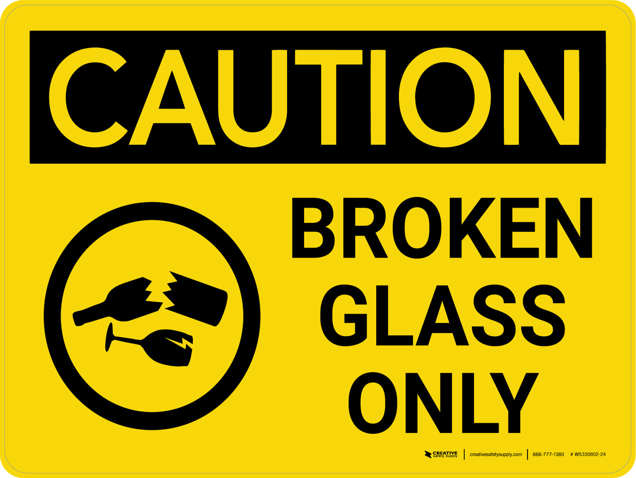 Caution: Broken Glass Only Landscape With Icon - Wall Sign
