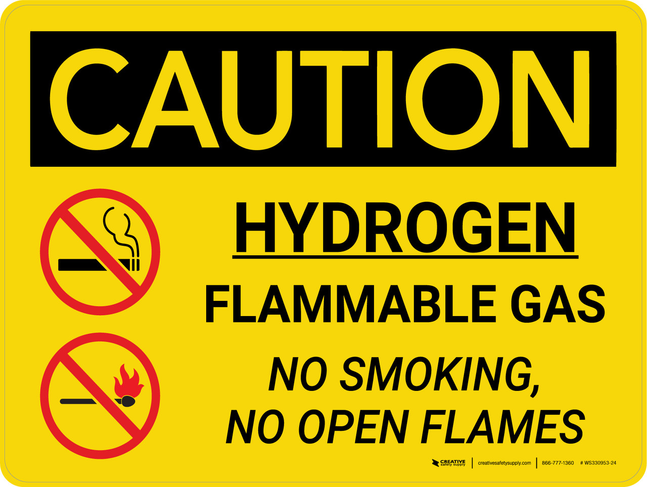 Caution: Hydrogen Flammable Gas No Smoking No Open Flames Landscape ...