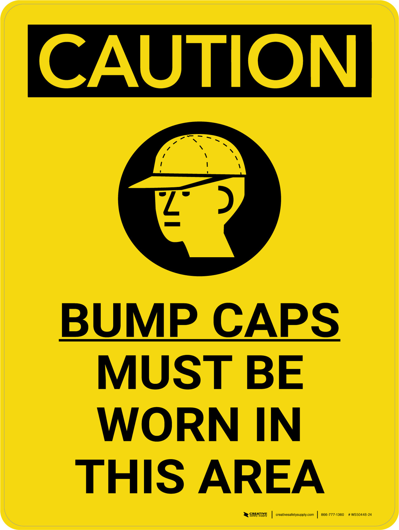 Caution: Bump Caps Must Be Worn In This Area Portrait With Icon - Wall Sign