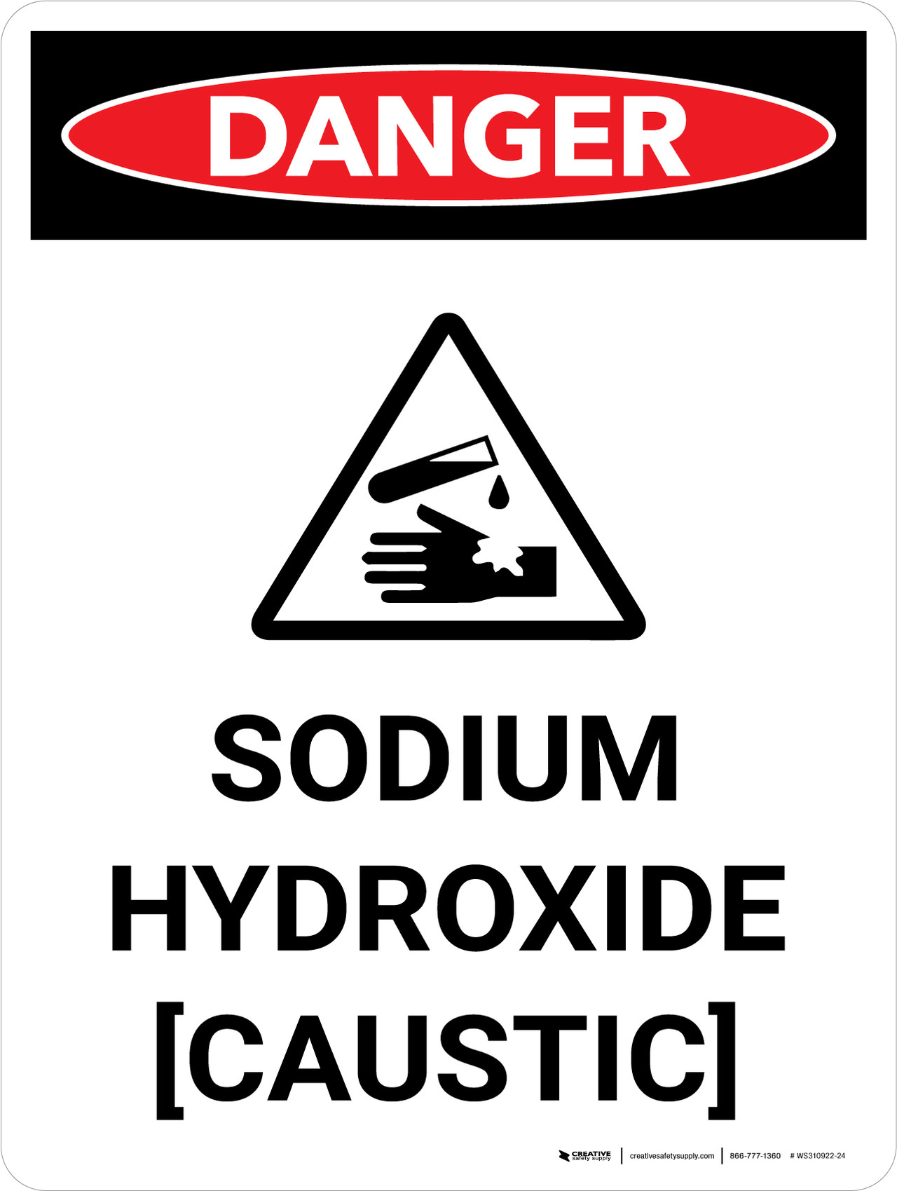 Danger: Sodium Hydroxide Portrait with Graphic - Wall Sign
