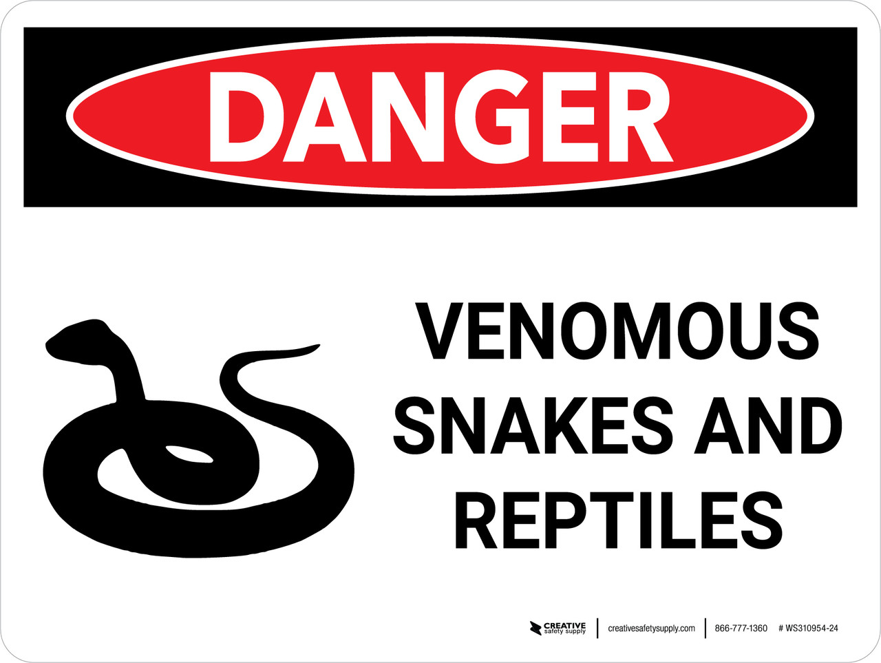 Danger: Venomous Snakes And Reptiles Landscape with Graphic - Wall Sign