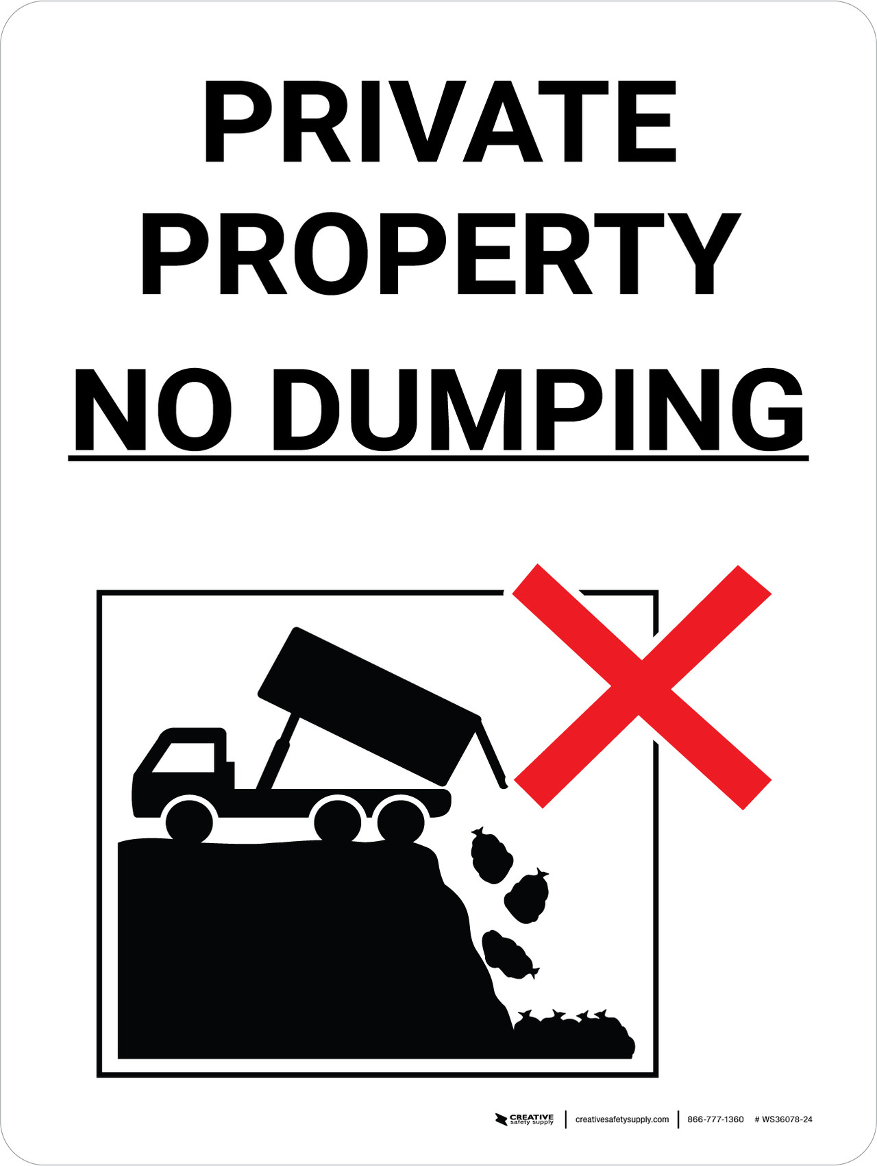 Private Property No Dumping Black and White Portrait with Graphic ...