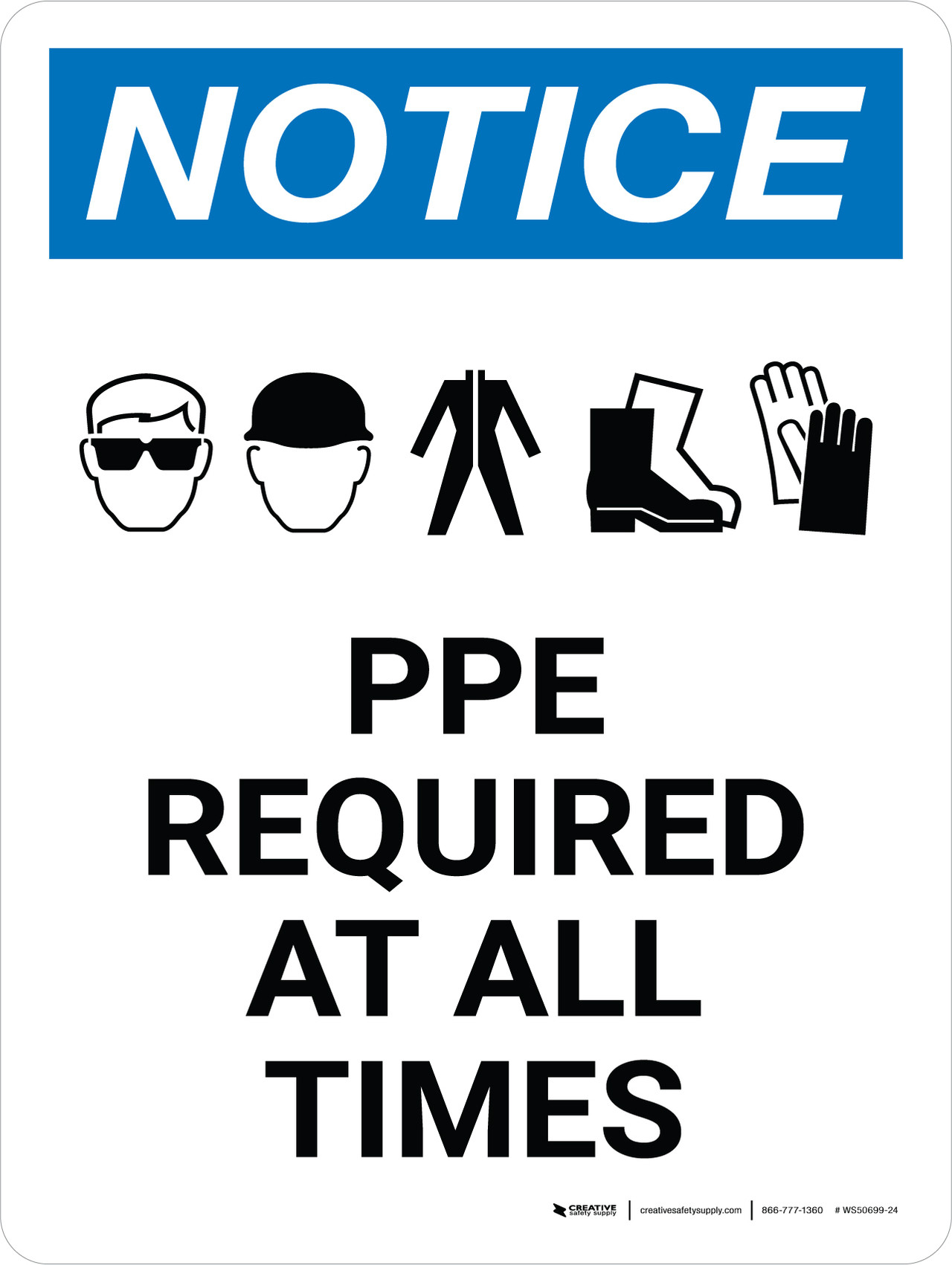 Notice: PPE Required At All Times Portrait with Icon - Wall Sign