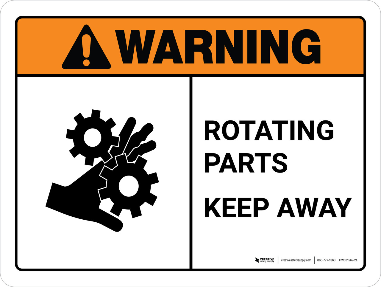 Warning: Rotating Parts Keep Away ANSI Landscape - Wall Sign
