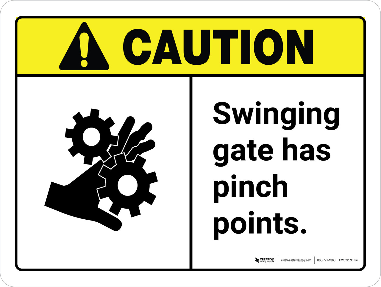 Caution: Swinging Gate Has Pinch Points ANSI Landscape - Wall Sign