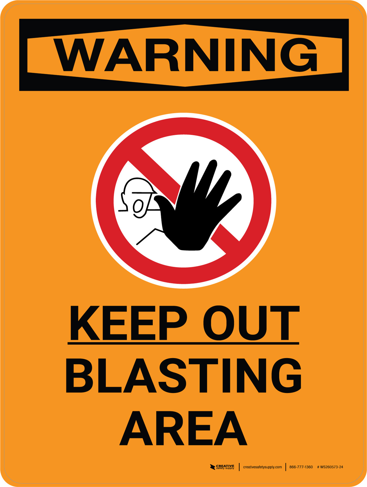 Warning: Keep Out - Blasting Area Portrait With Icon - Wall Sign