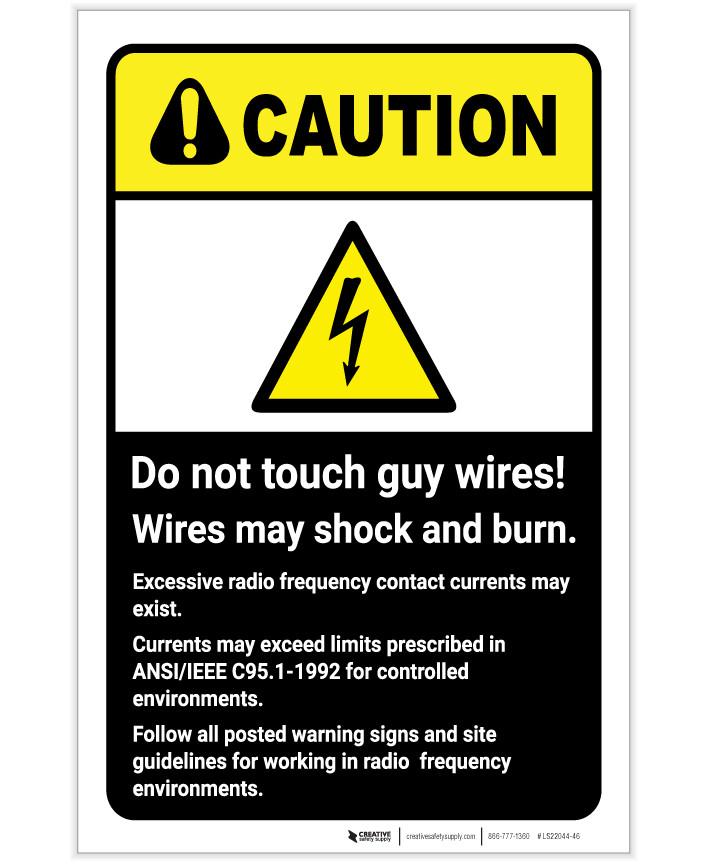Caution: Do Not Touch Guy Wires ANSI with Hazard Icon Portrait - Label
