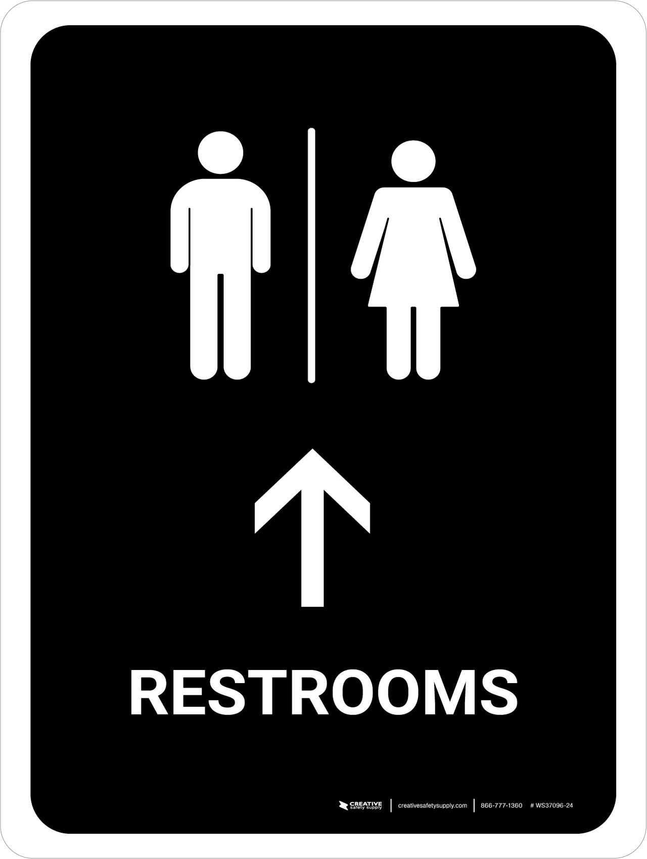 Restrooms With Up Arrow Black Portrait - Wall Sign