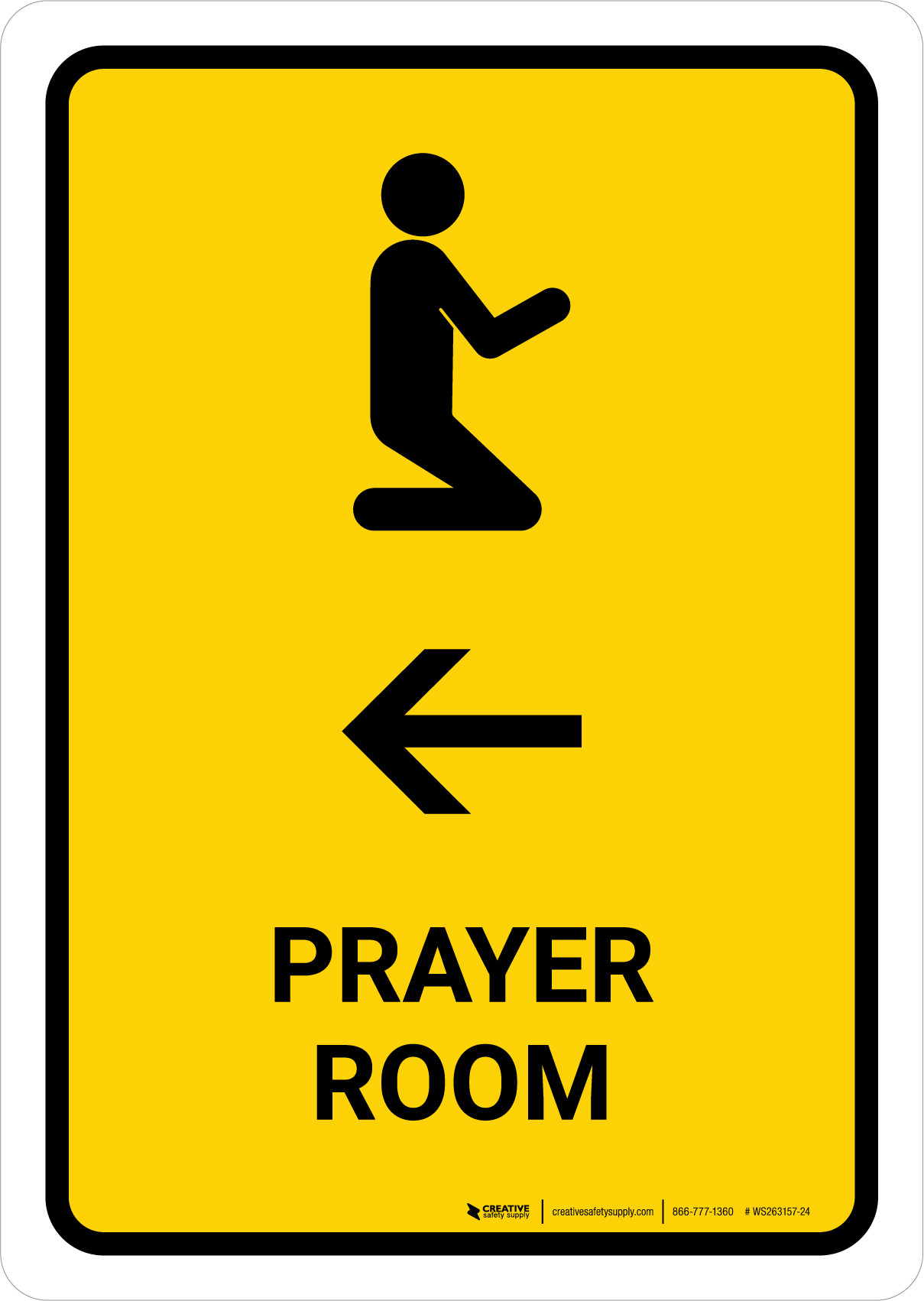 Prayer Room With Left Arrow Yellow Portrait - Wall Sign