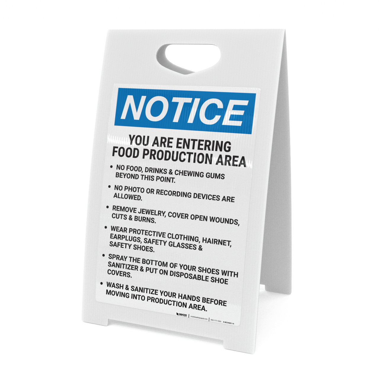 Notice: Food Production Area Bulleted List Portrait - A-Frame Sign