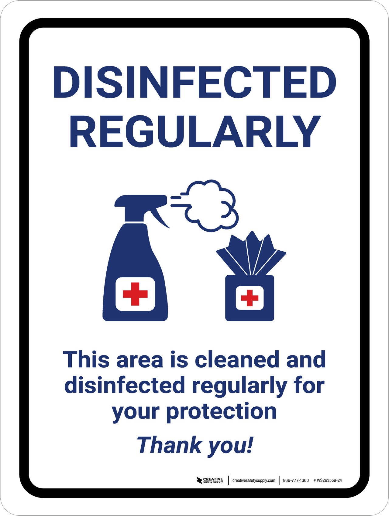 Disinfected Regularly with Icons Portrait - Wall Sign