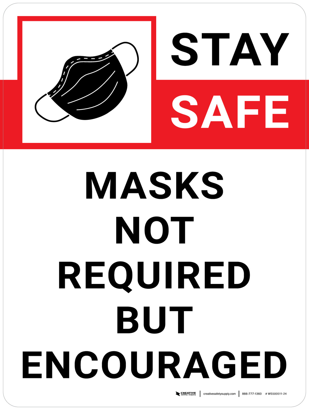 Stay Safe: Masks Not Required But Encouraged With Mask Icon - Wall Sign ...