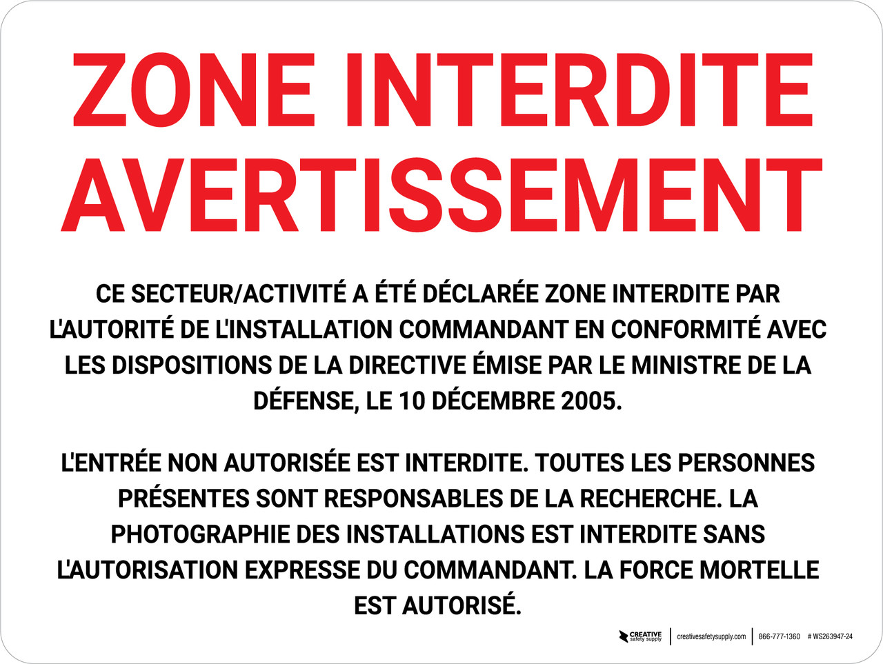 Zone Interdite Avertissement (Restricted Area Warning) Landscape French ...