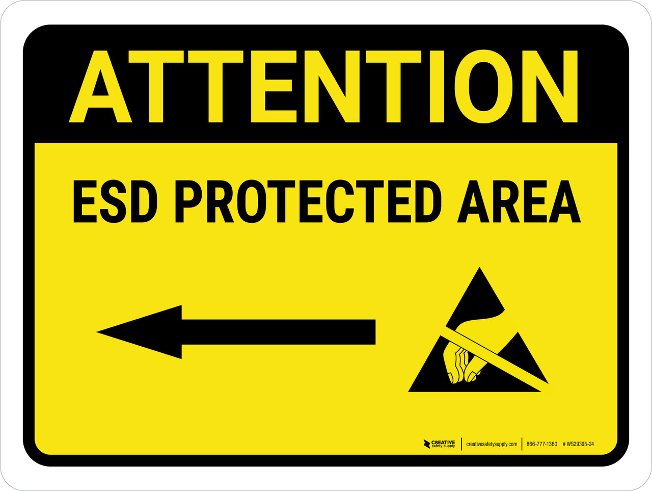 Attention: ESD Protected Area Left Arrow Landscape - Wall Sign