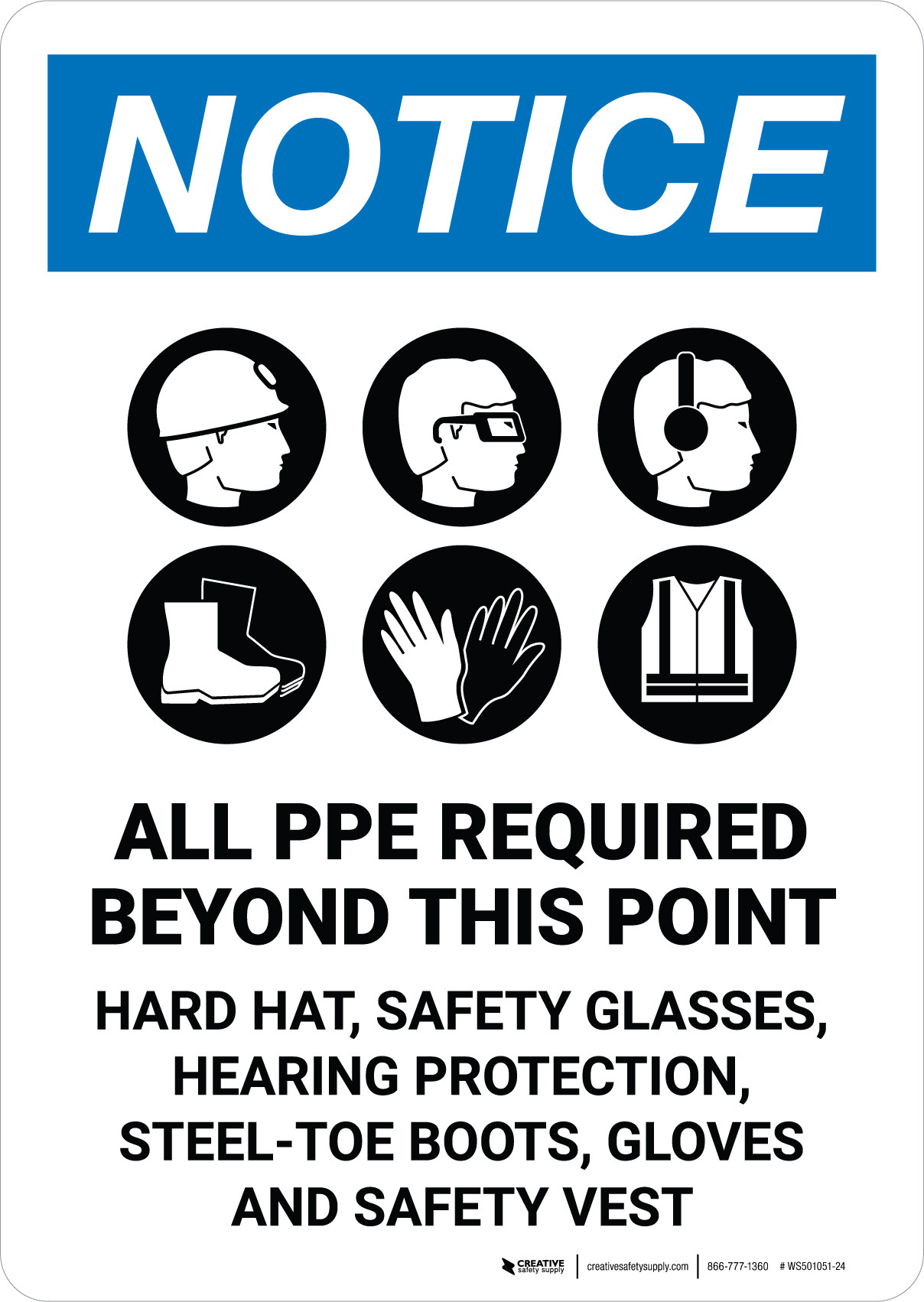 Notice: All PPE Required Beyond This Point with Icons Portrait - Wall Sign