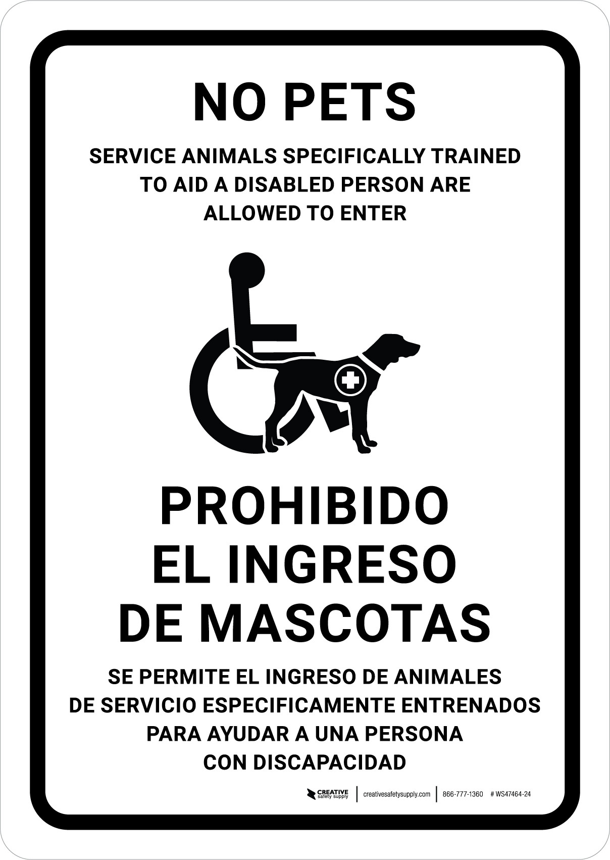 No Pets Service Animals Are Allowed to Enter Bilingual Spanish Portrait ...
