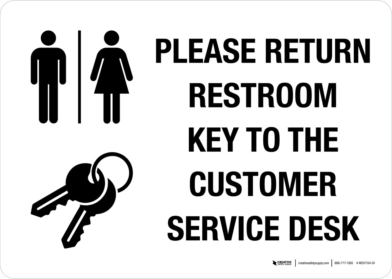 Please Return Restroom Key to Customer Service Desk Landscape - Wall Sign