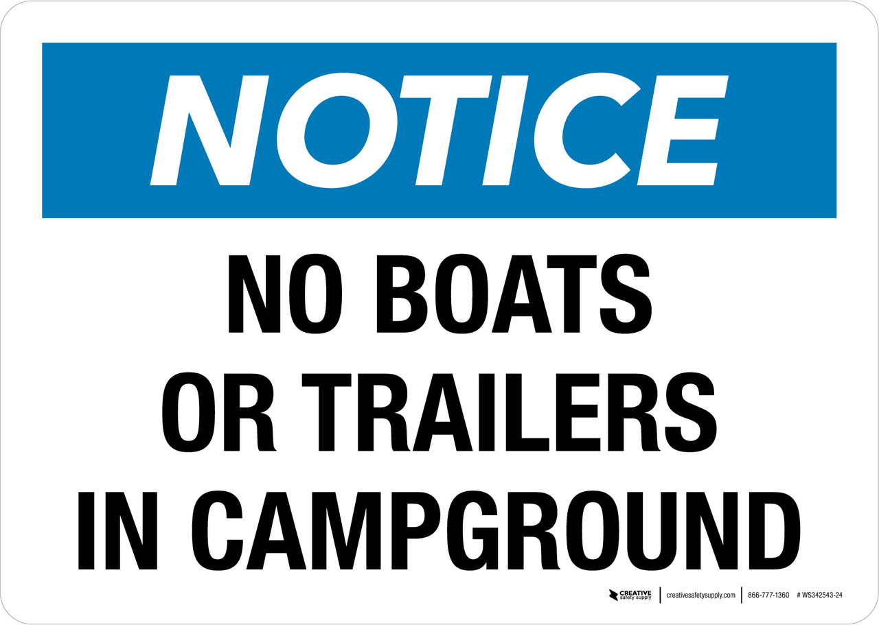 Notice: No Boats Or Trailers In Campground Landscape - Wall Sign