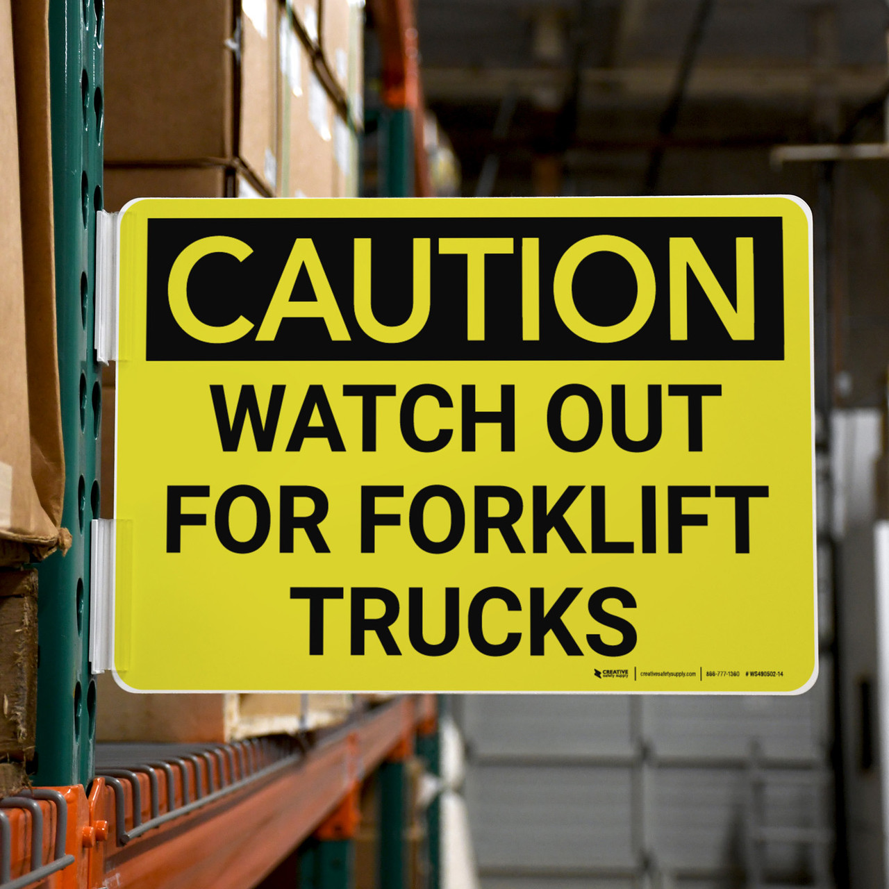 Caution: Watch Out For Forklift Trucks Landscape - Double-Sided Cone Signs