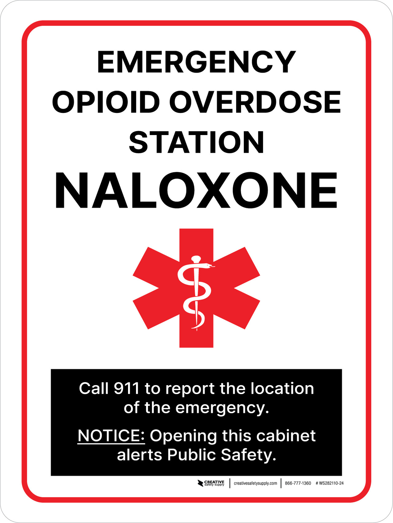 Emergency Opioid Overdose Station Naloxone Portrait - Wall Sign