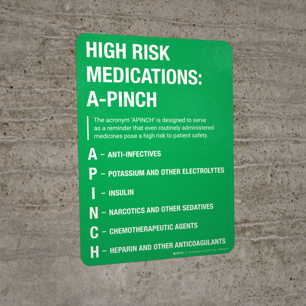 High Risk Medications A-PINCH Portrait - Wall Sign | Creative Safety Supply