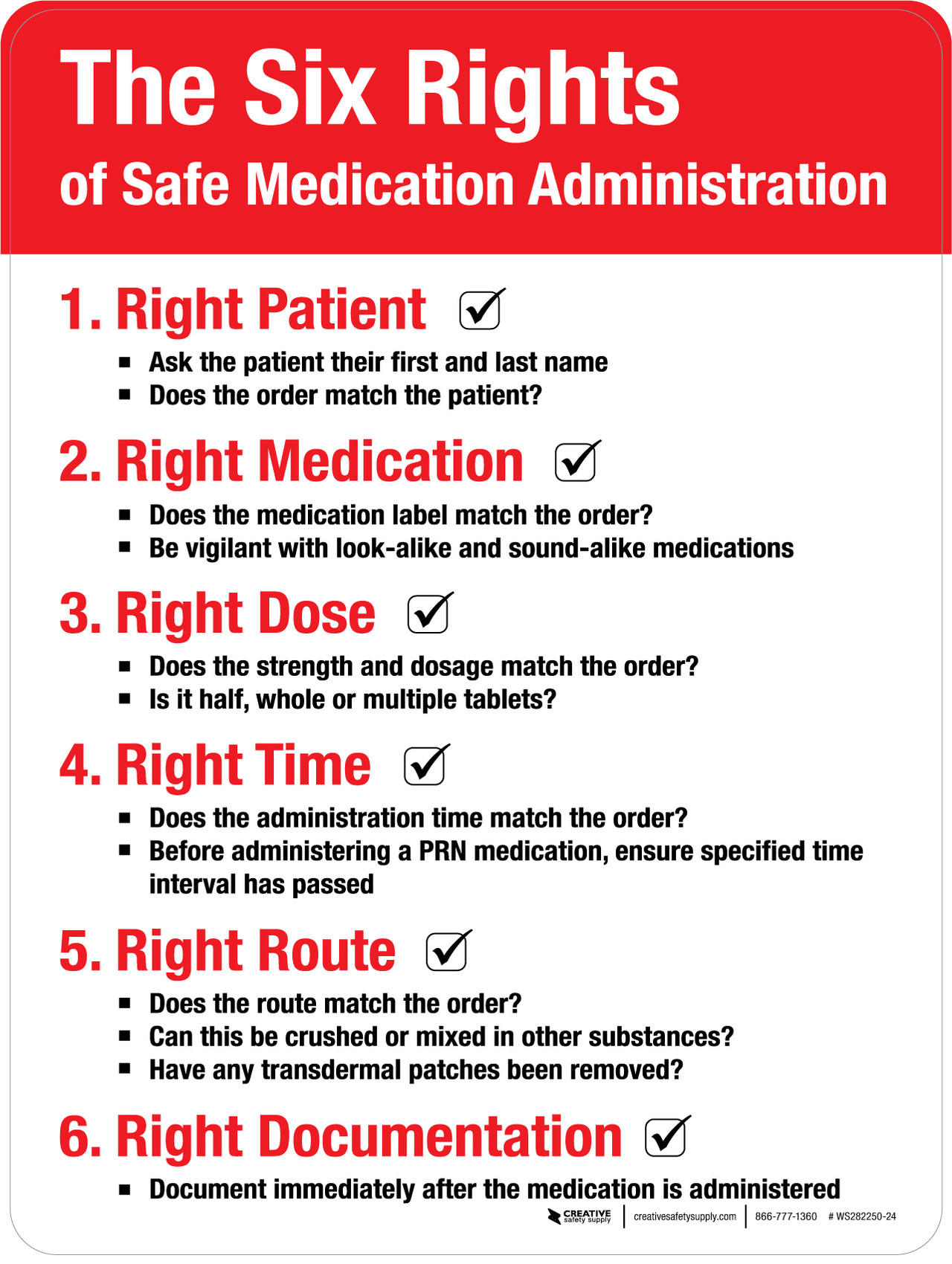 The Six Rights of Safe Medication Administration Portrait - Wall Sign