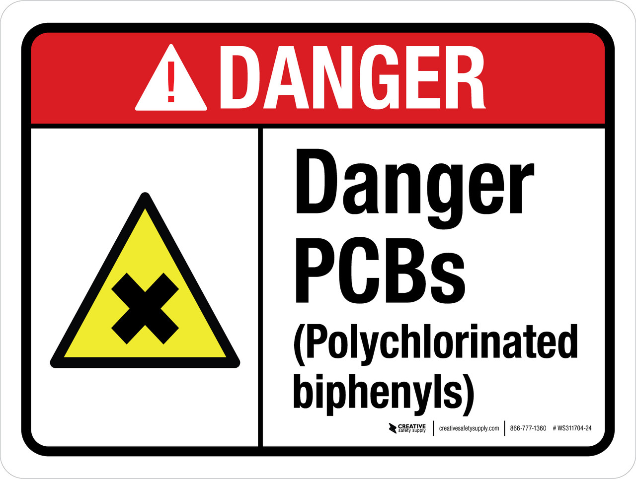 Danger: ANSI Danger PCBs (Polychlorinated Biphenyls) Landscape - Wall Sign