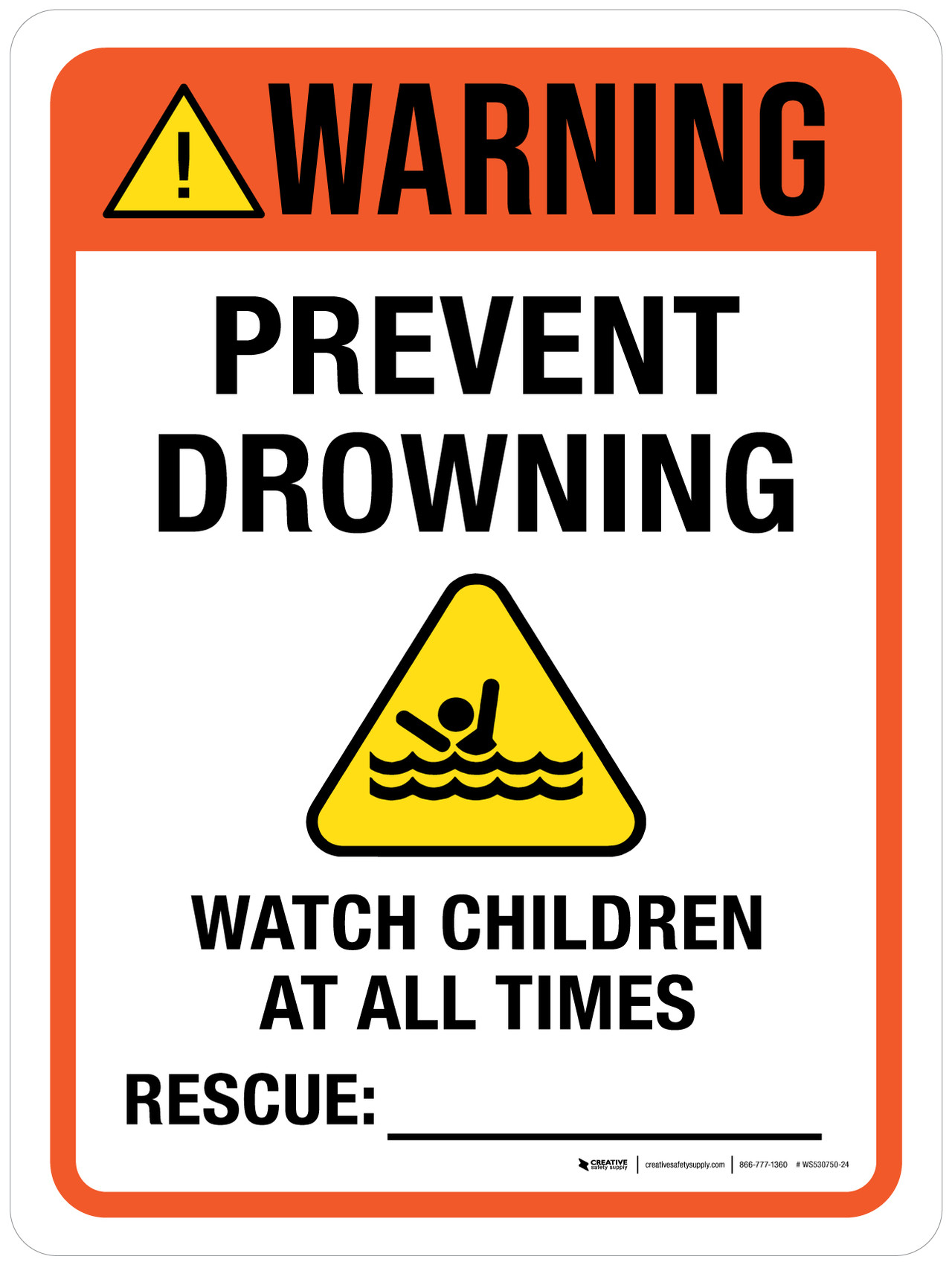 Warning: Prevent Drowning - Watch Children At All Times with Hazard ...