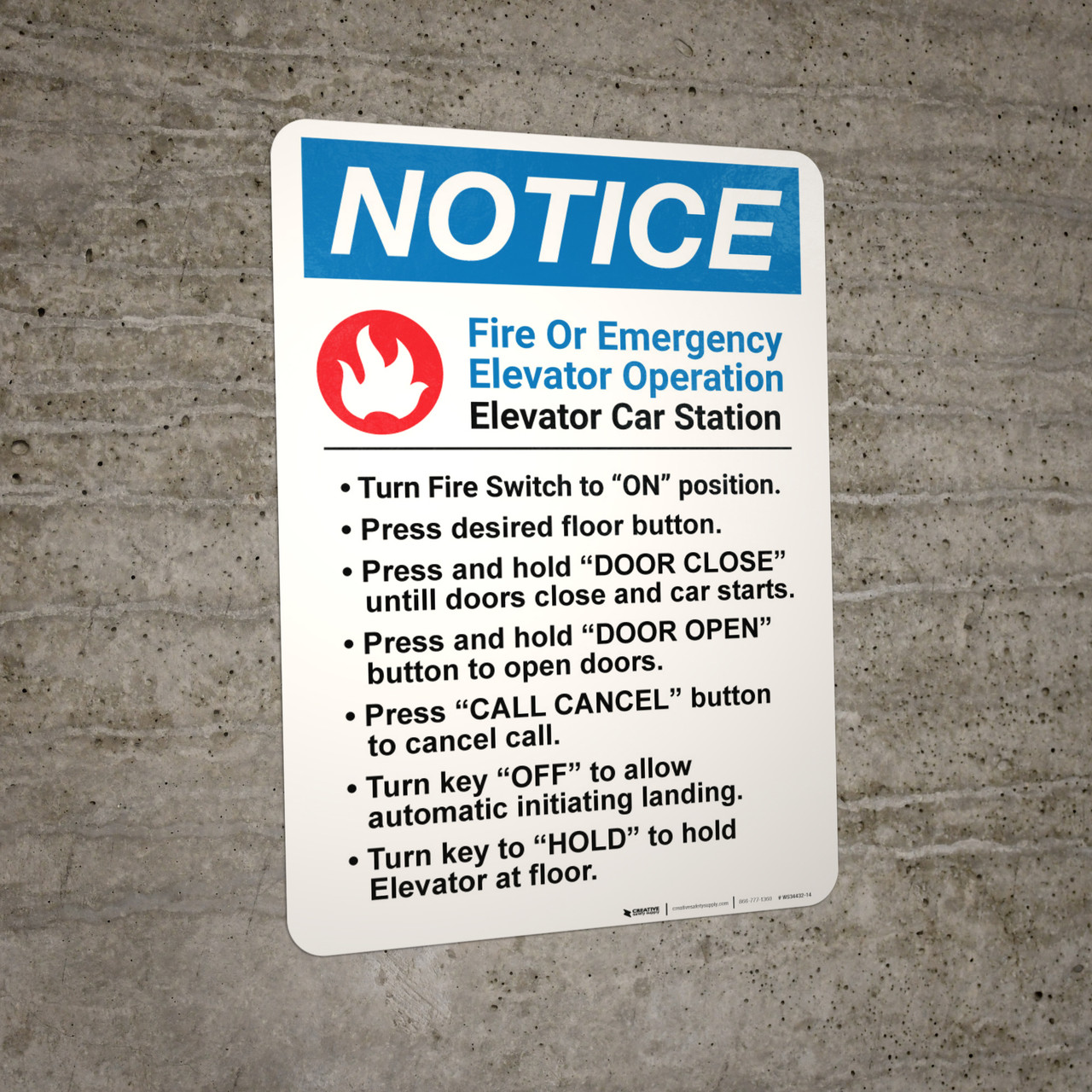 Notice: Fire Or Emergency Elevator Operation - Wall Sign | Creative ...