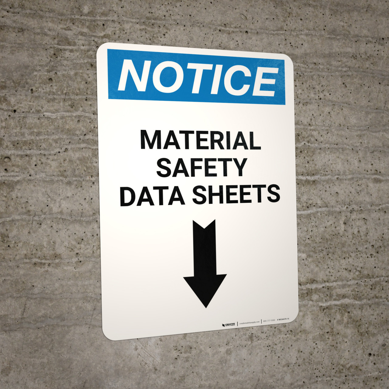 Notice: Material Safety Data Sheets Arrow Down Portrait - Wall Sign