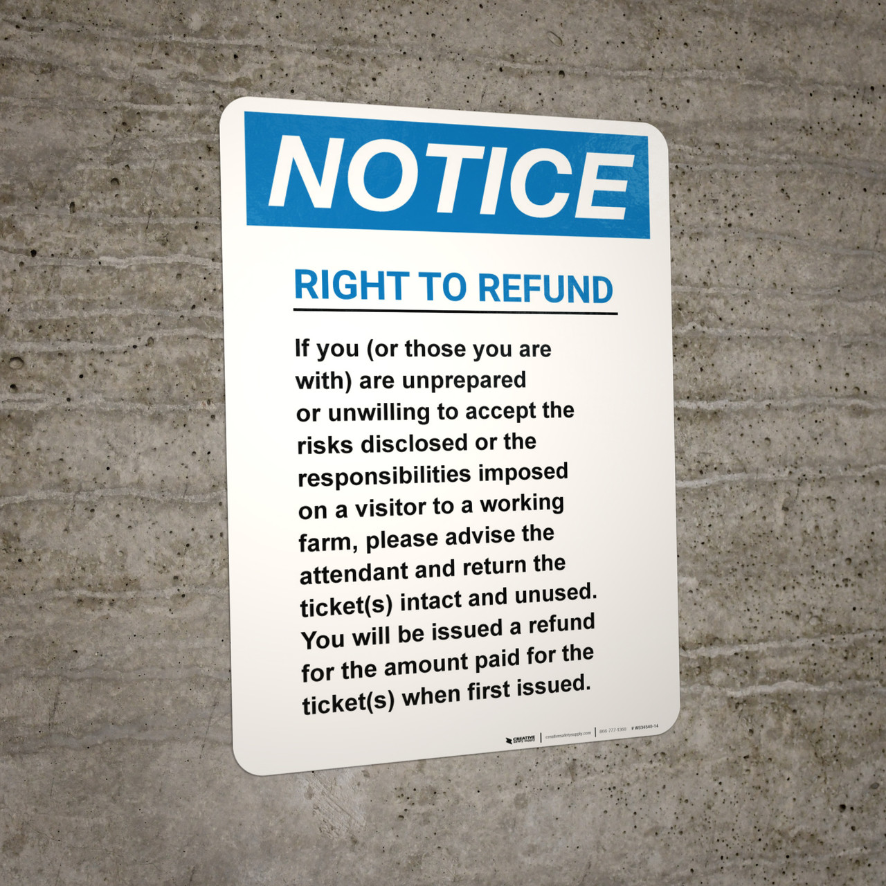 Notice: Right To Refund - Wall Sign