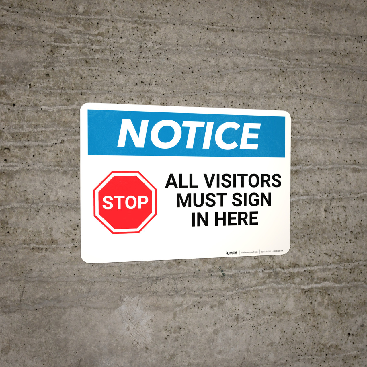 Notice: Stop All Visitors must Sign In Here with Graphic - Wall Sign