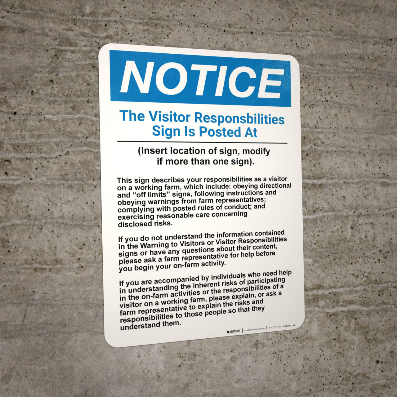 Notice: The Visitor Responsibilities Sign - Wall Sign