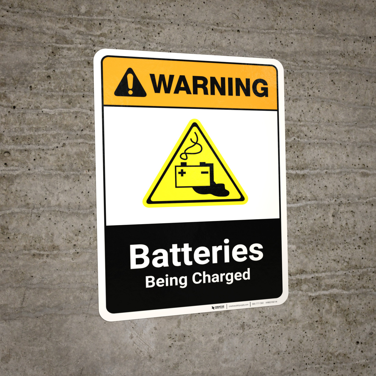 Warning: Batteries Being Charged with Graphic Portrait ANSI - Wall Sign