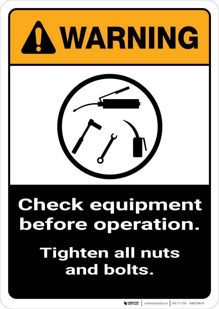 Warning: Check Equipment Before Operation with Graphic Portrait ANSI ...