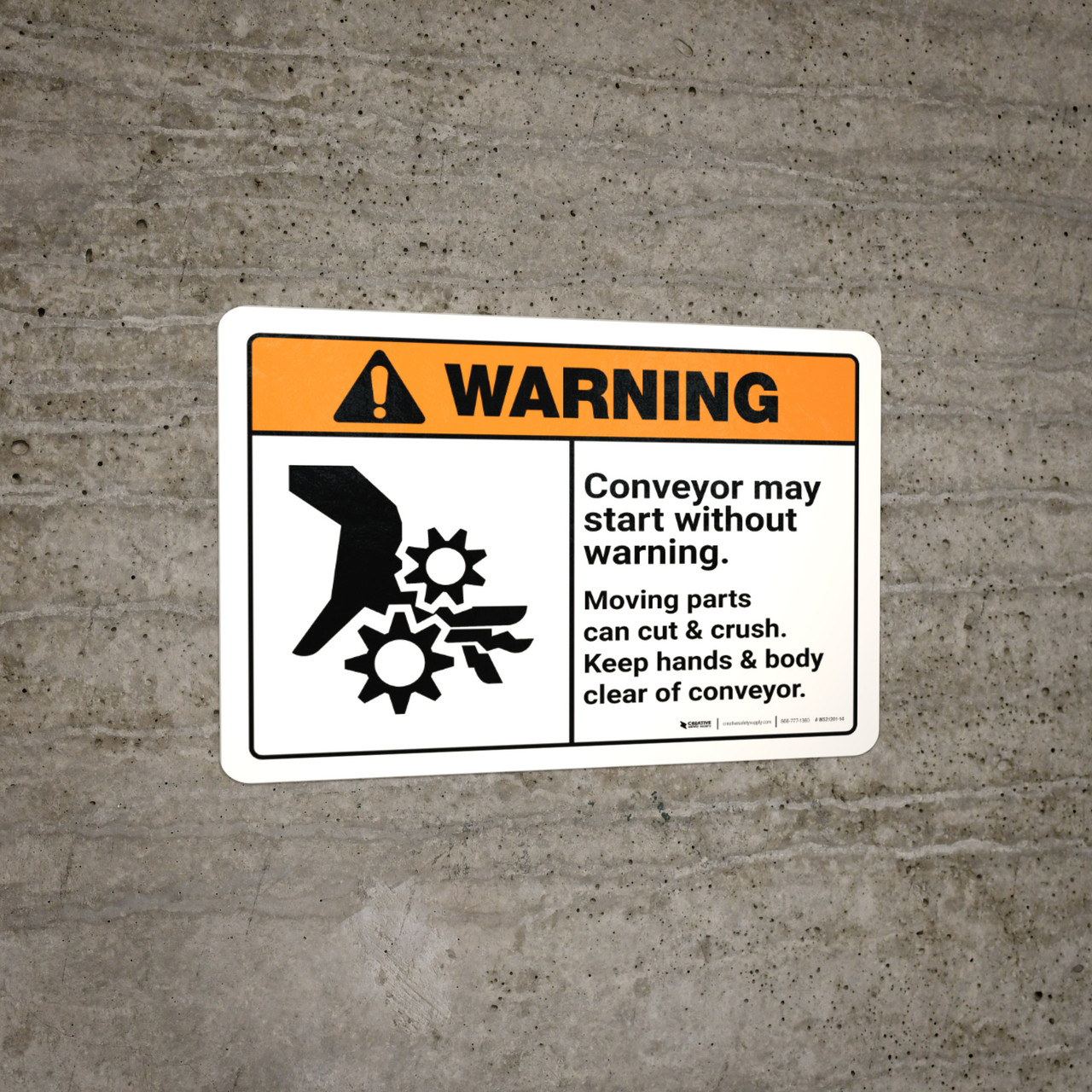 Warning: Conveyor May Start Without Warning with Graphic Landscape ANSI ...