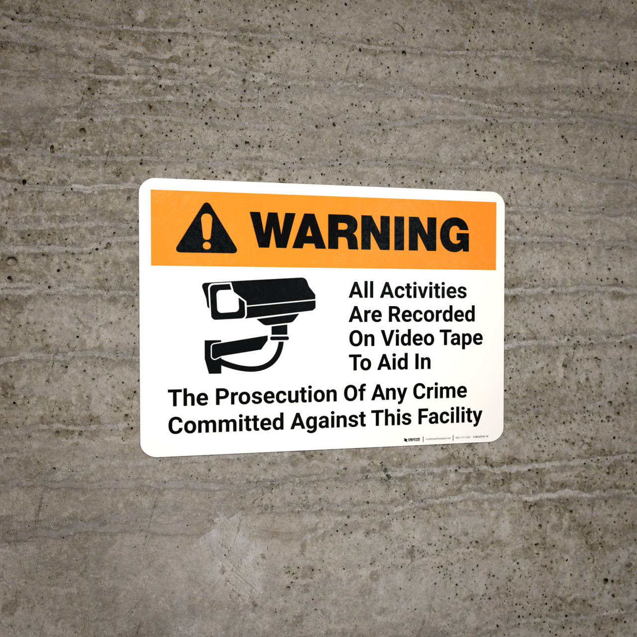 Warning: All Activities Are Recorded On Video Tape with Icon Landscape ...