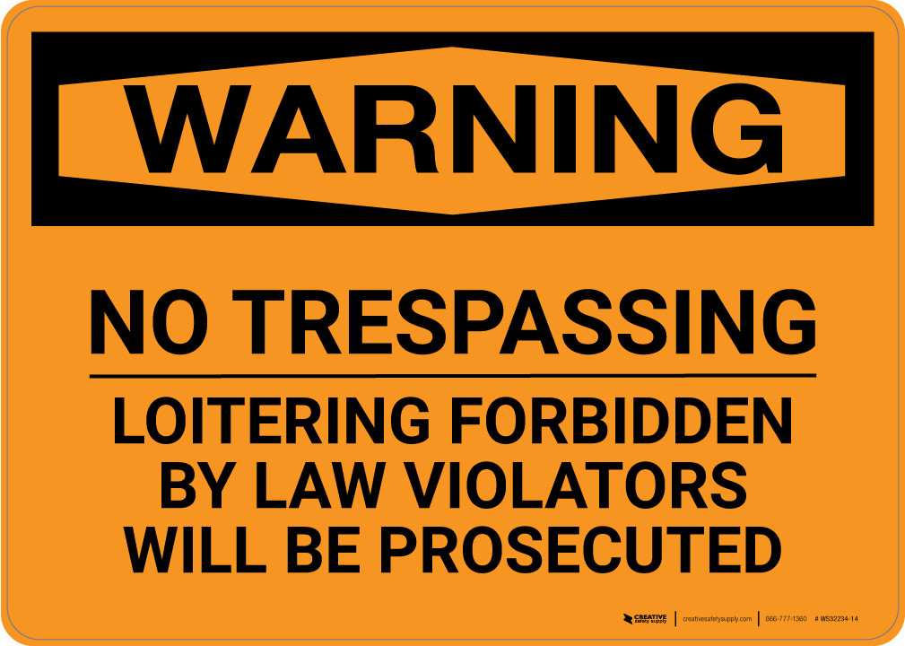 Warning: No Trespassing Loitering Forbidden By Law Violators Will Be ...