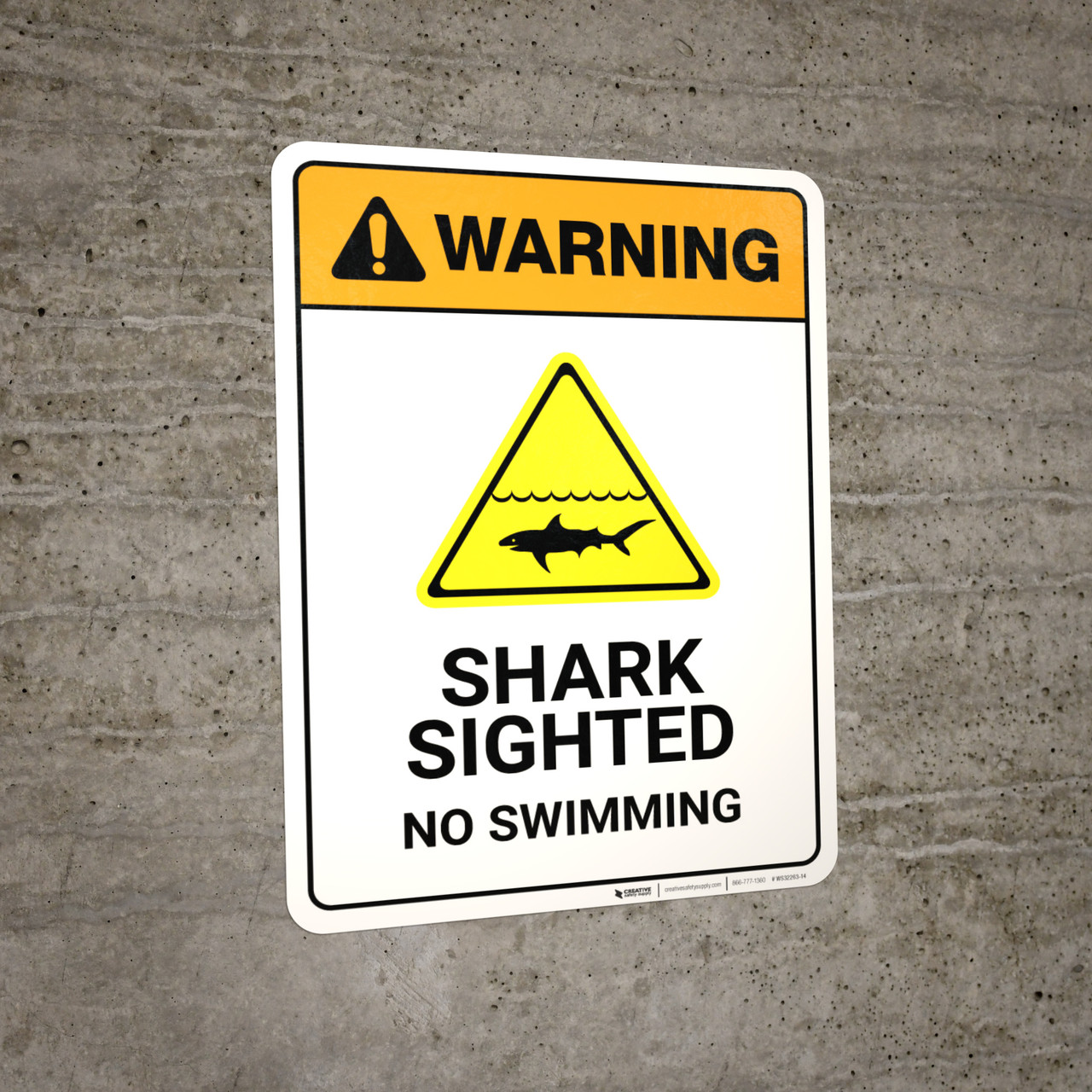 Warning: Shark Sighted No Swimming with Icon Portrait - Wall Sign ...