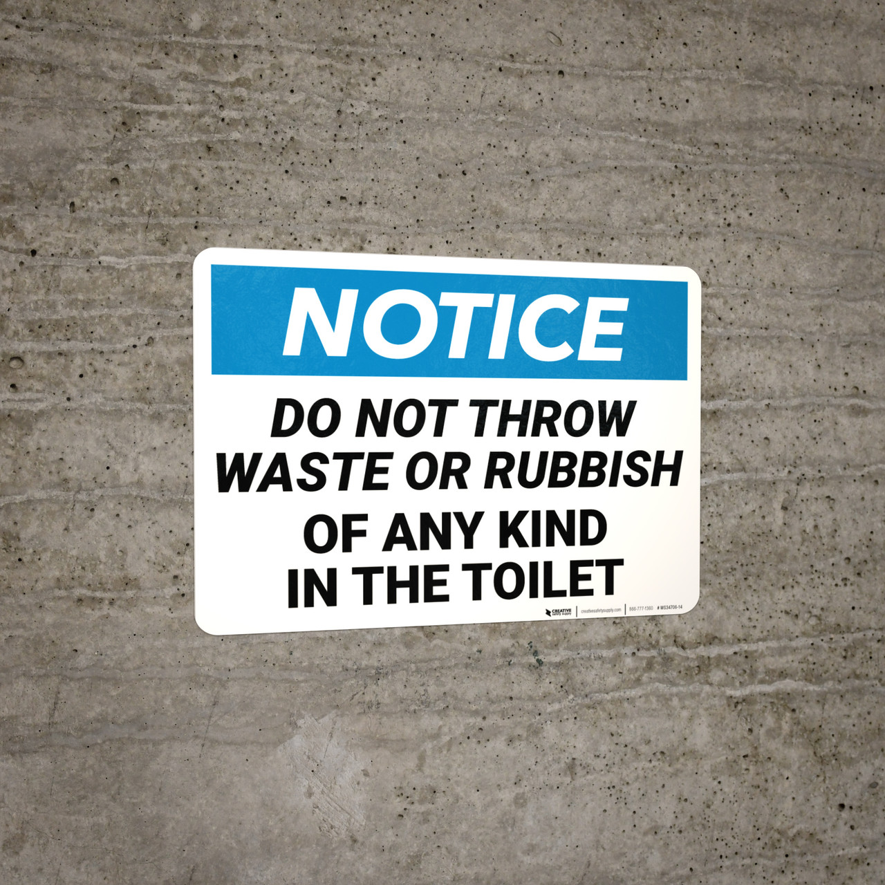 Notice: No Waste Or Rubbish Toilet Landscape - Wall Sign | Creative ...