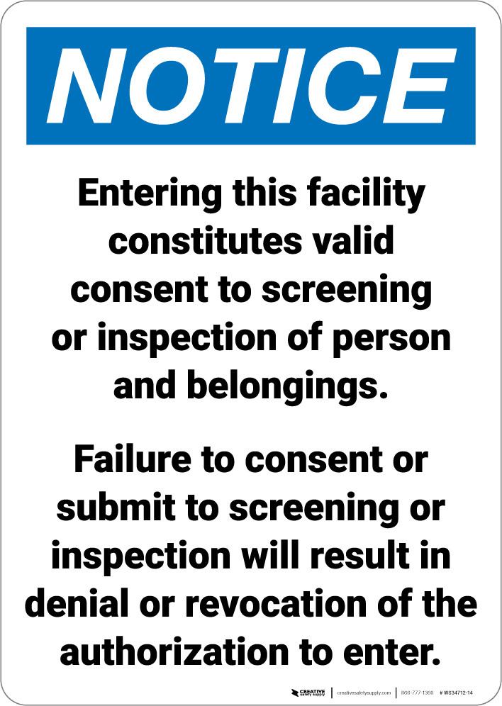 Notice: Facility Screening Consent Portrait - Wall Sign | Creative ...