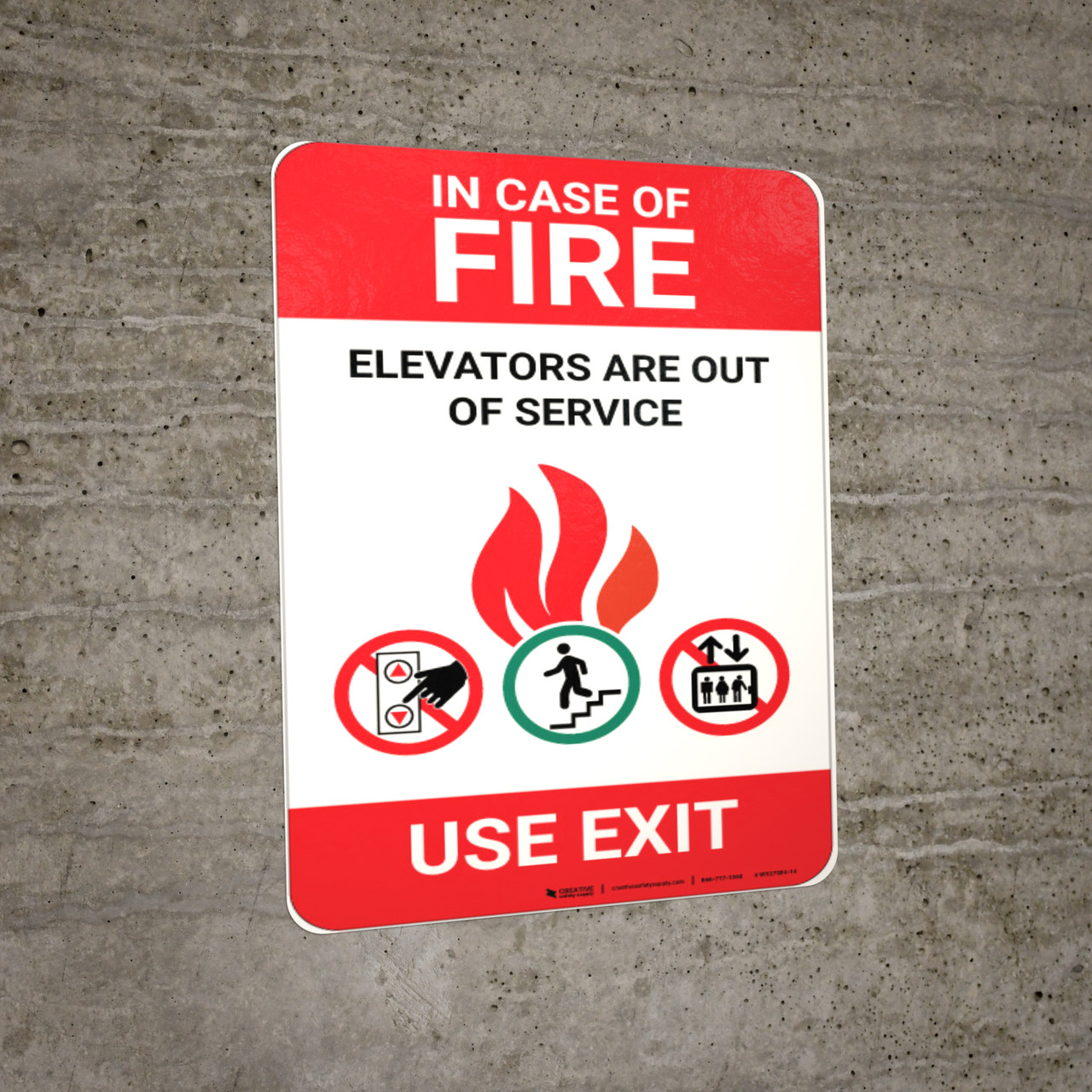 In Case Of Fire Elevators Out Of Service with Icons Portrait - Wall Sign