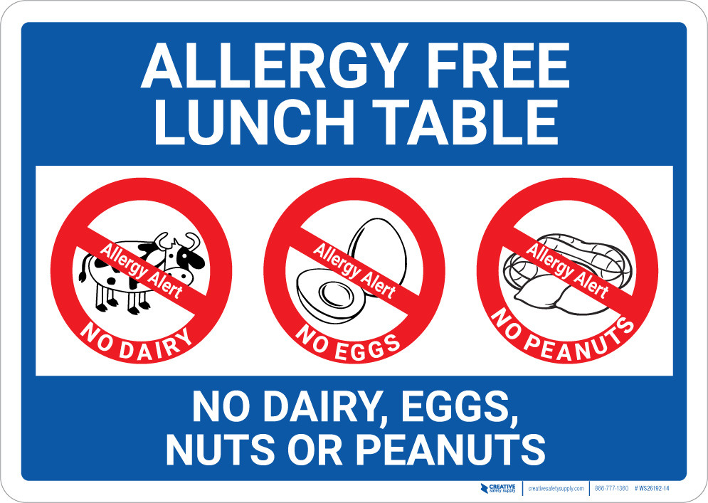 Allergy Free Lunch Table No Dairy Eggs or Nuts with Icons Landscape ...