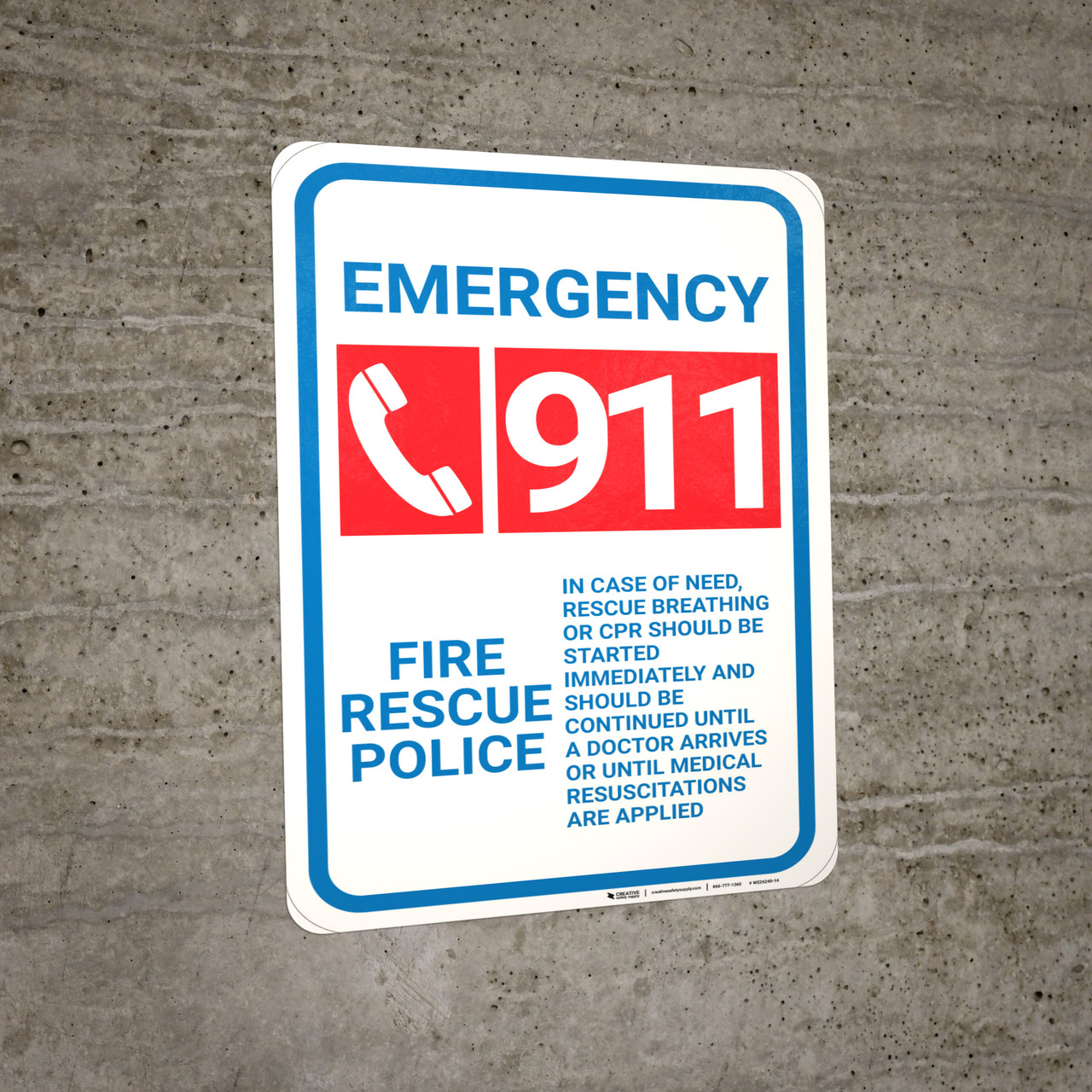 Emergency 911 Fire Rescue Police with Icon Portrait - Wall Sign